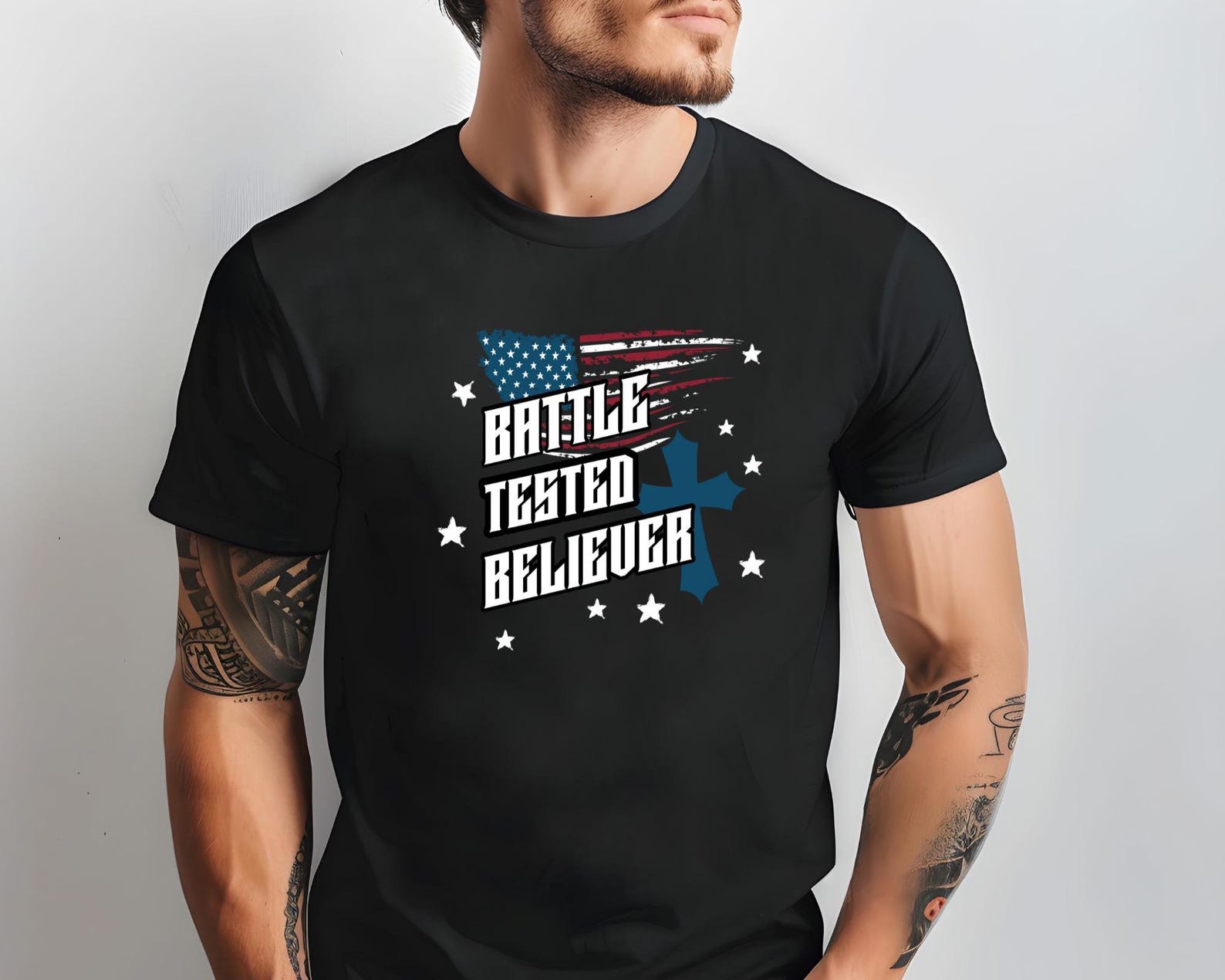 Battle Tested Believer T-shirt | American Flag Cross, Stars Patriotic ...