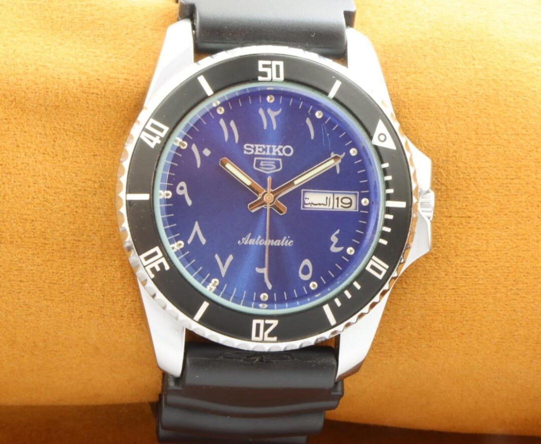 Vintage Seiko 5 Rotating Bezel Blue Arabic Dial Men's Working Wrist ...