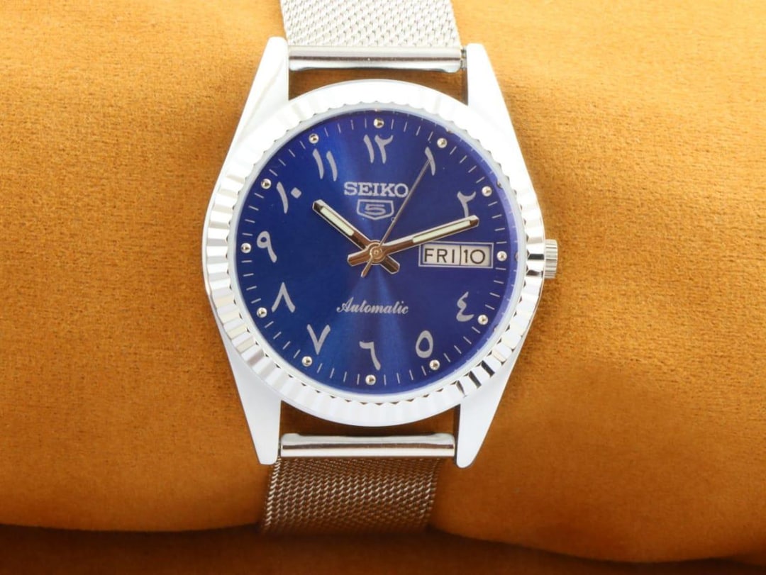 Vintage Seiko 5 Automatic Blue Arabic Dial Men's All-steel Working ...