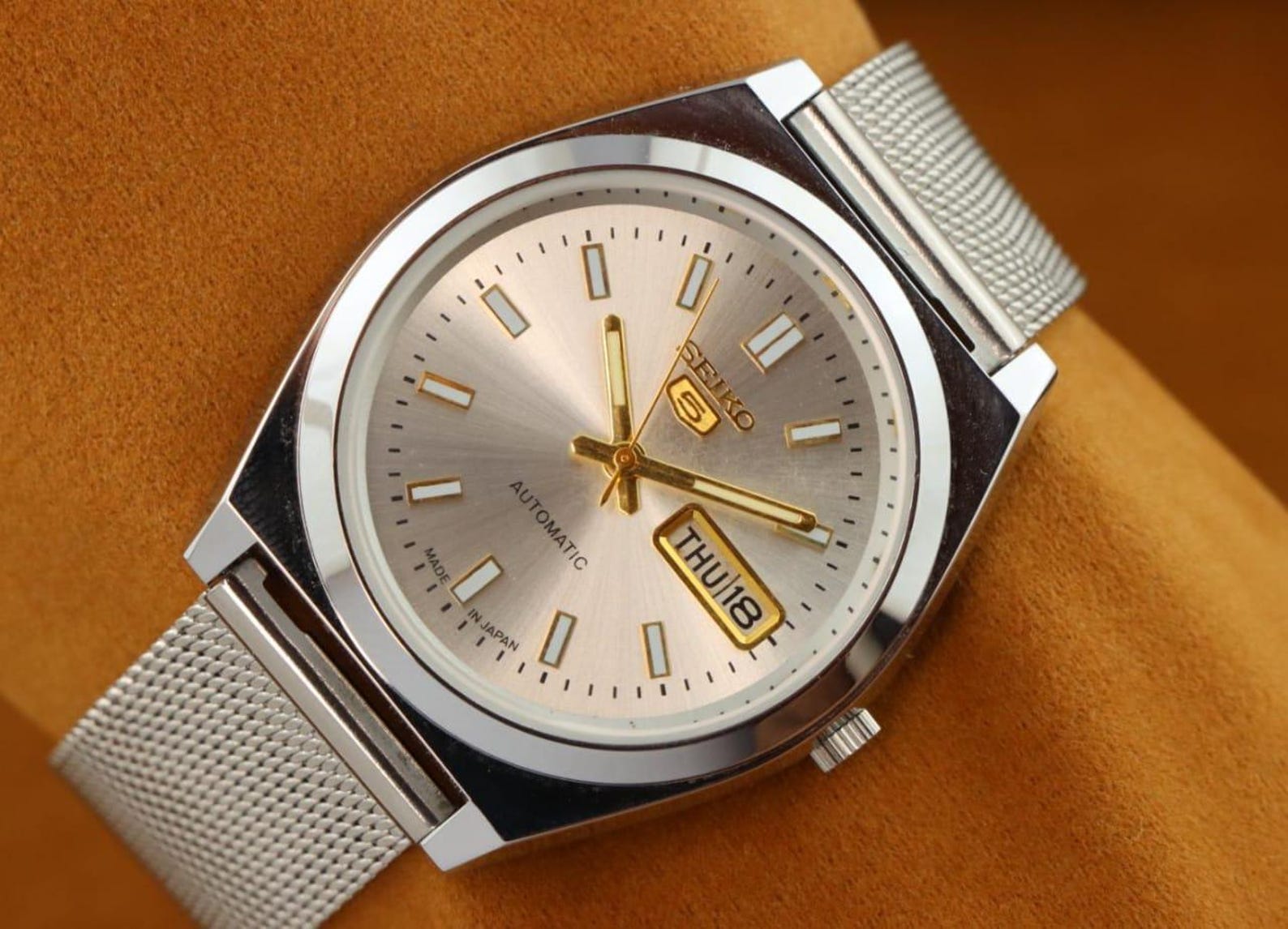 Vintage Refurbished Seiko 5 Silver Amazing Dial Men's Working Wrist ...