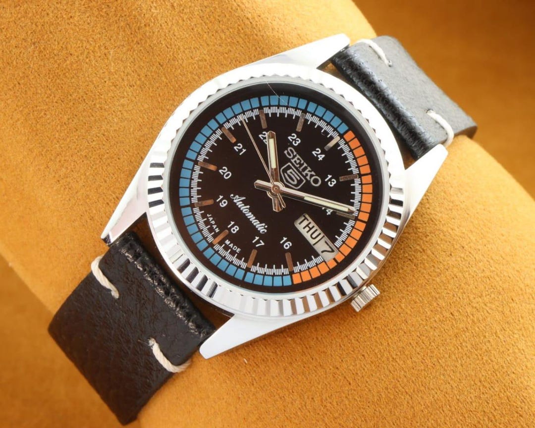 Vintage Old Seiko 5 Automatic Black Racer Dial Men's Working Wrist ...