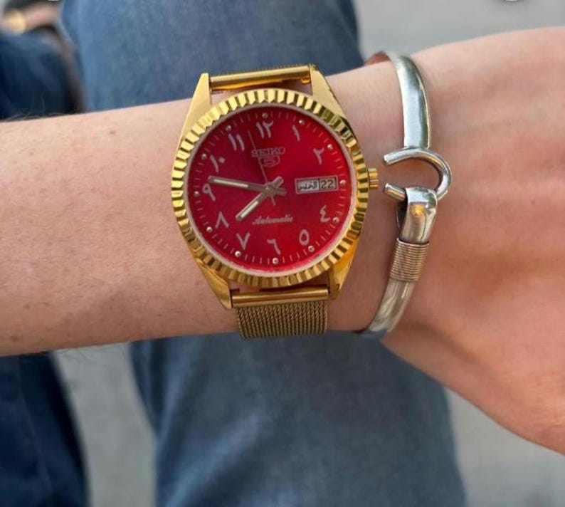 Vintage Heritage Seiko 5 Golden Red Arabic Vibrant Dial Men's Working ...