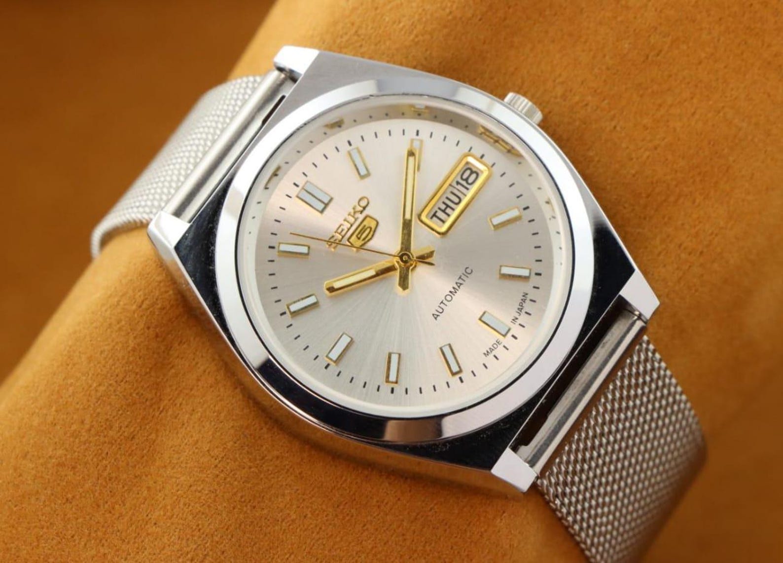 Vintage Refurbished Seiko 5 Silver Amazing Dial Men's Working Wrist ...