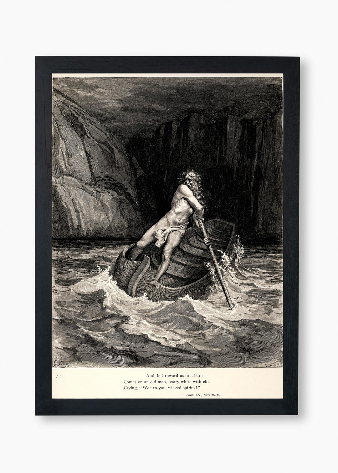 Vintage Gustave Doré Dante Inferno Print: Charon Crossing Acheron ...
