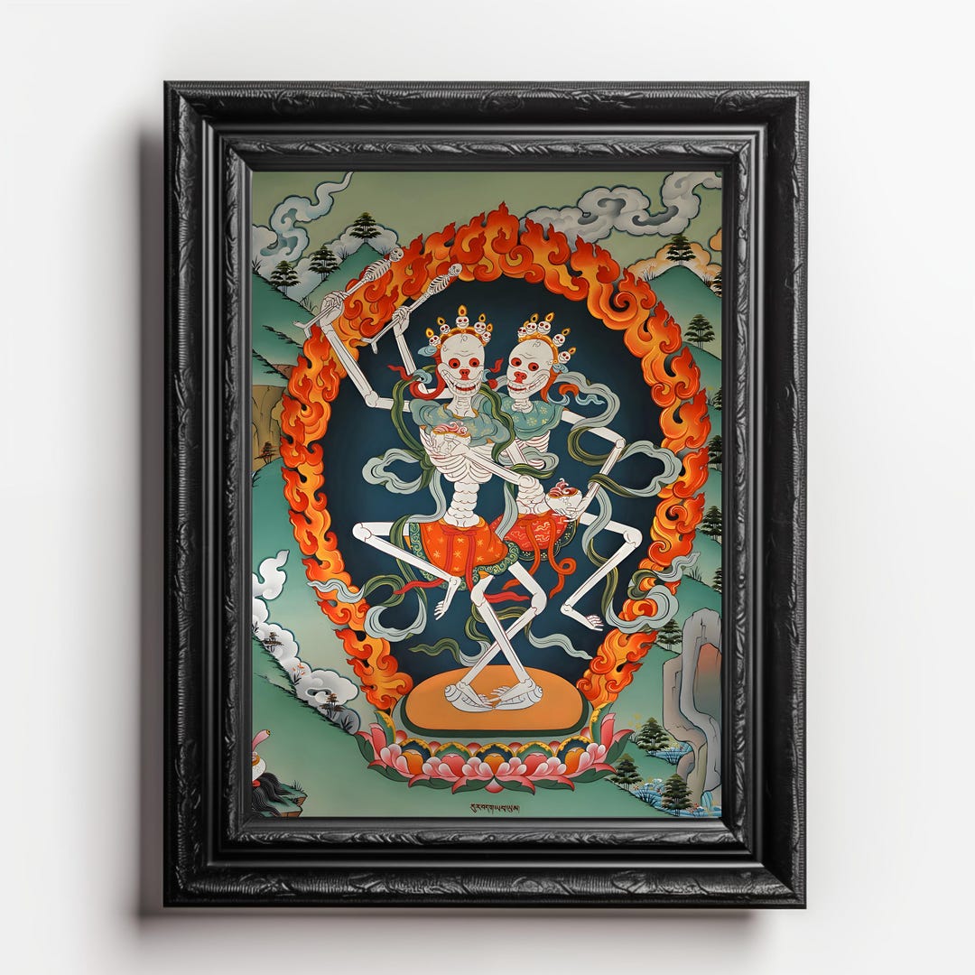 Citipati Art Print: Dancing Skeletons, Tibetan Buddhist Symbolism ...