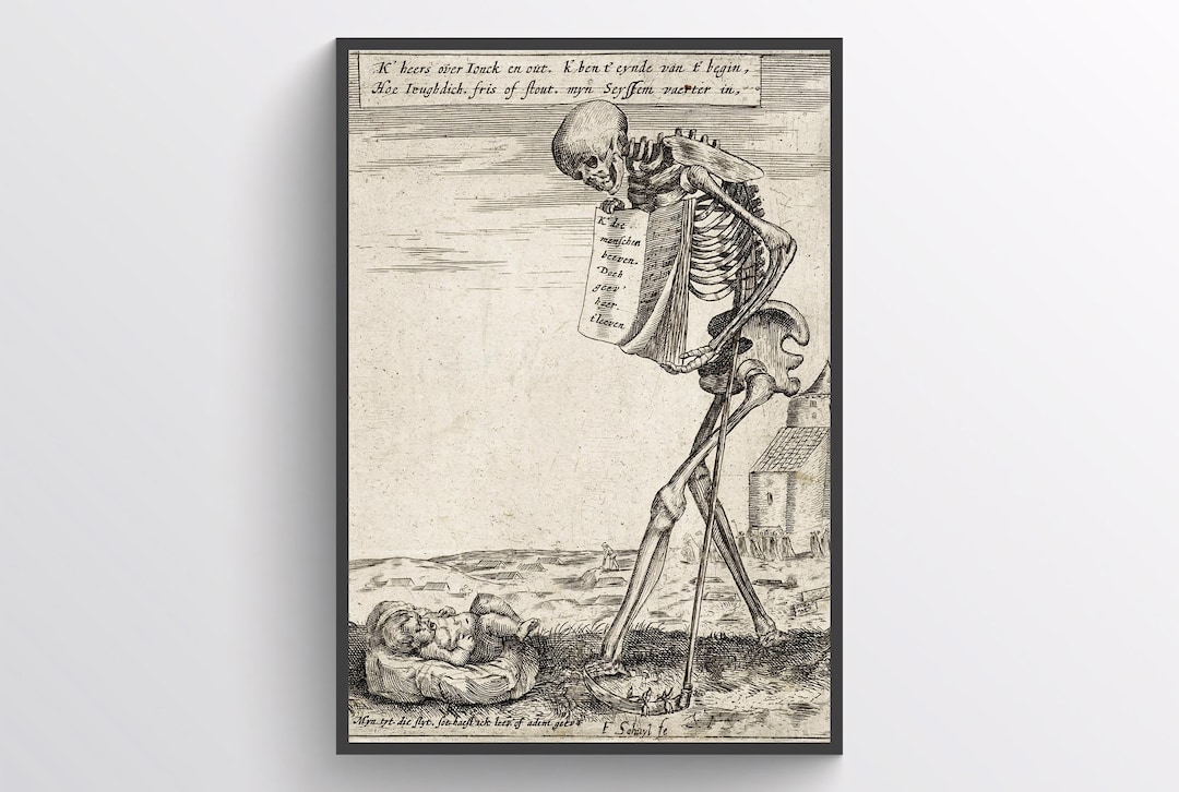 Skeleton and Child Art Print, Dark Gothic Memento Mori Poster, Digital ...