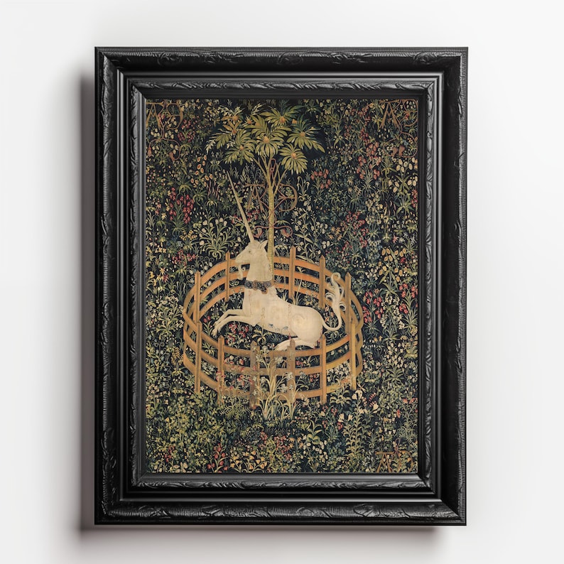 The Unicorn in Captivity Medieval Tapestry Art Print Poster - Fantasy ...