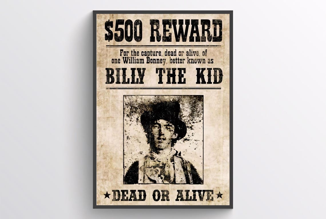 Billy the Kid Wanted Poster - Historic Wild West Outlaw Digital Print ...