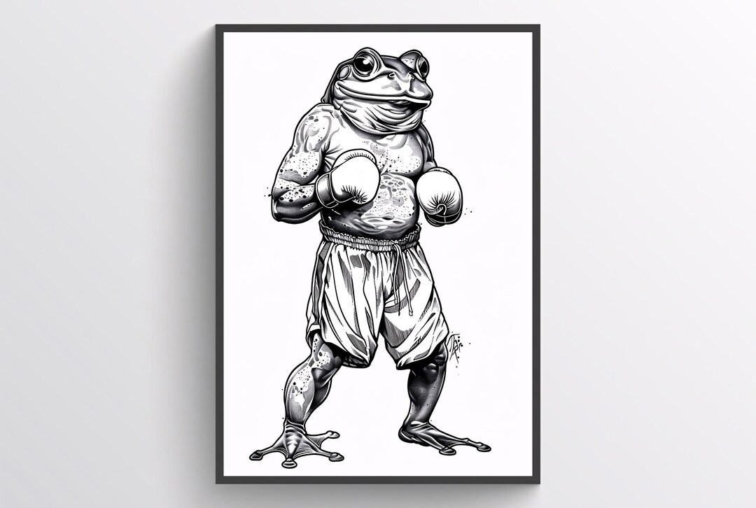 Boxer Frog Digital Art Print | Unique Black and White Frog Illustration ...