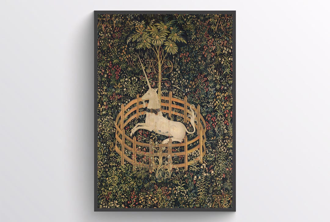The Unicorn in Captivity Medieval Tapestry Art Print Poster - Fantasy ...