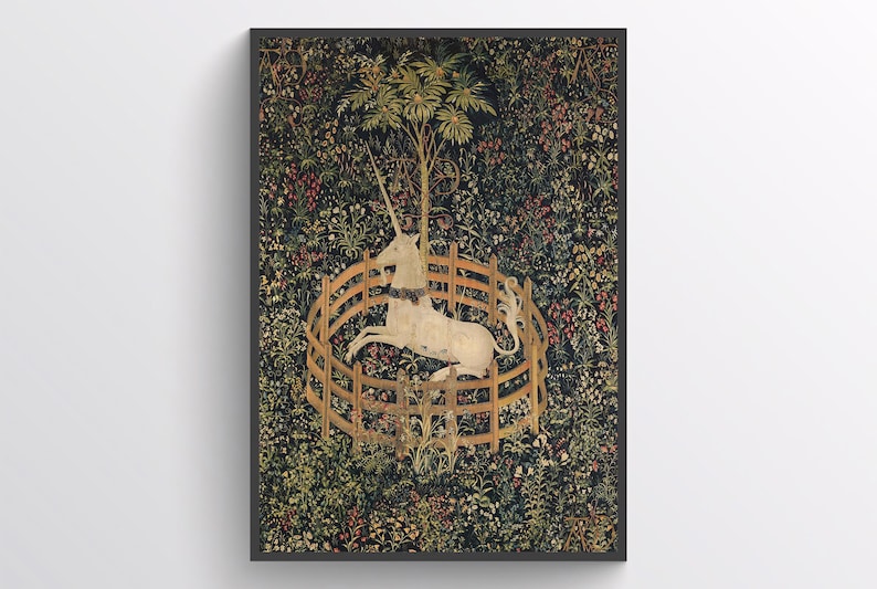 The Unicorn in Captivity Medieval Tapestry Art Print Poster - Fantasy ...