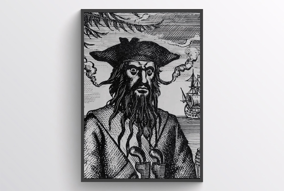 Blackbeard Pirate Illustration, Style Art Print, Pirate Decor, Home or ...