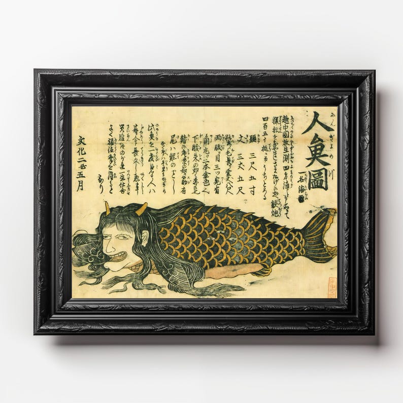Edo-period Japanese Mermaid Print - Ninngyo Supernatural Creature Art ...