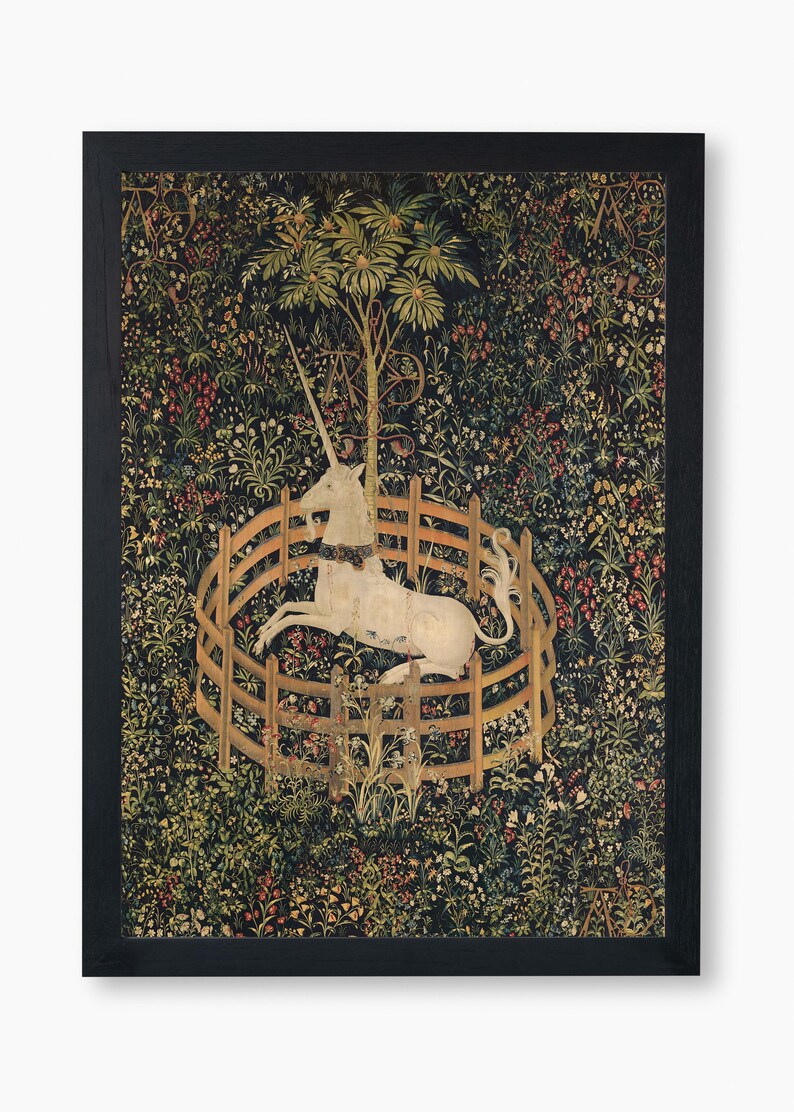 The Unicorn in Captivity Medieval Tapestry Art Print Poster - Fantasy ...