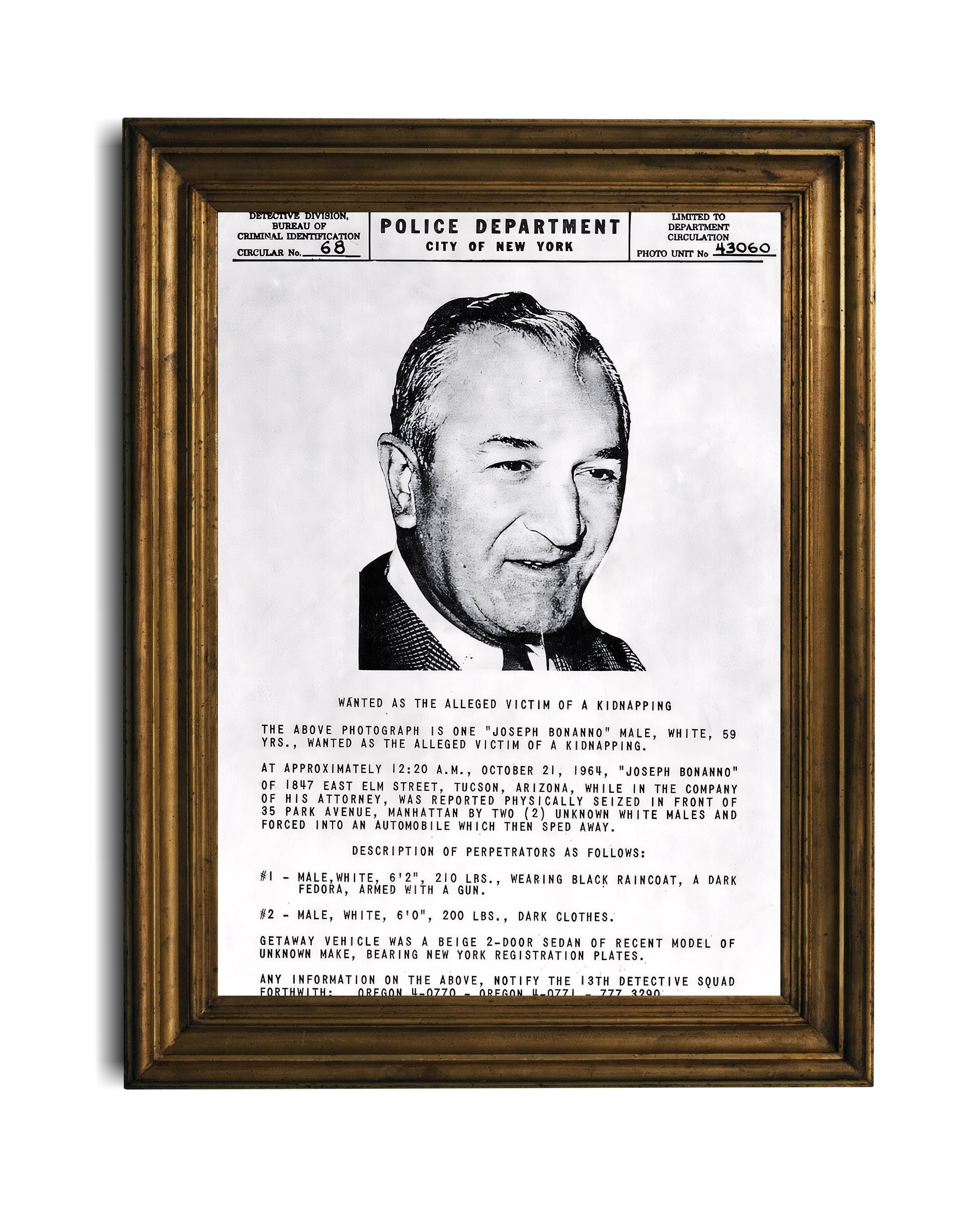 Joseph Bonanno Wanted Poster, Crime Leader, Mafia Boss,nyc Police ...