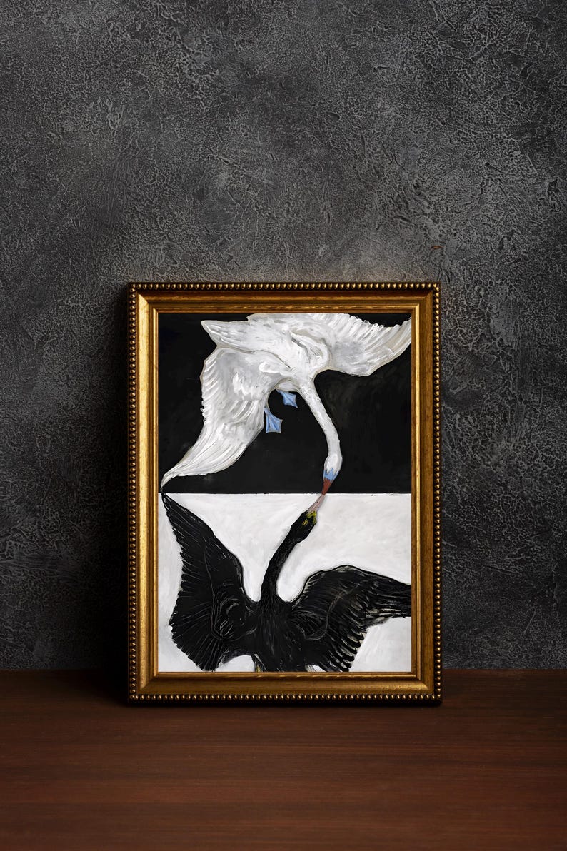 Yin Yang Swans Art Print: Digital Illustration of Black and White Swans ...