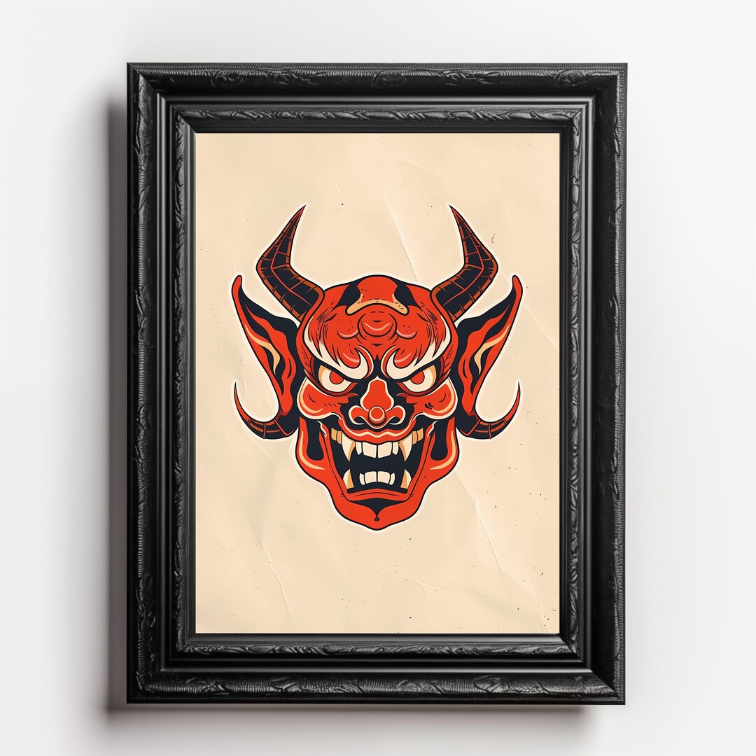 Traditional Evil Digital Art Print - Red Demon Illustration With Horns ...
