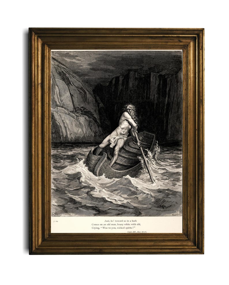 Vintage Gustave Doré Dante Inferno Print: Charon Crossing Acheron ...