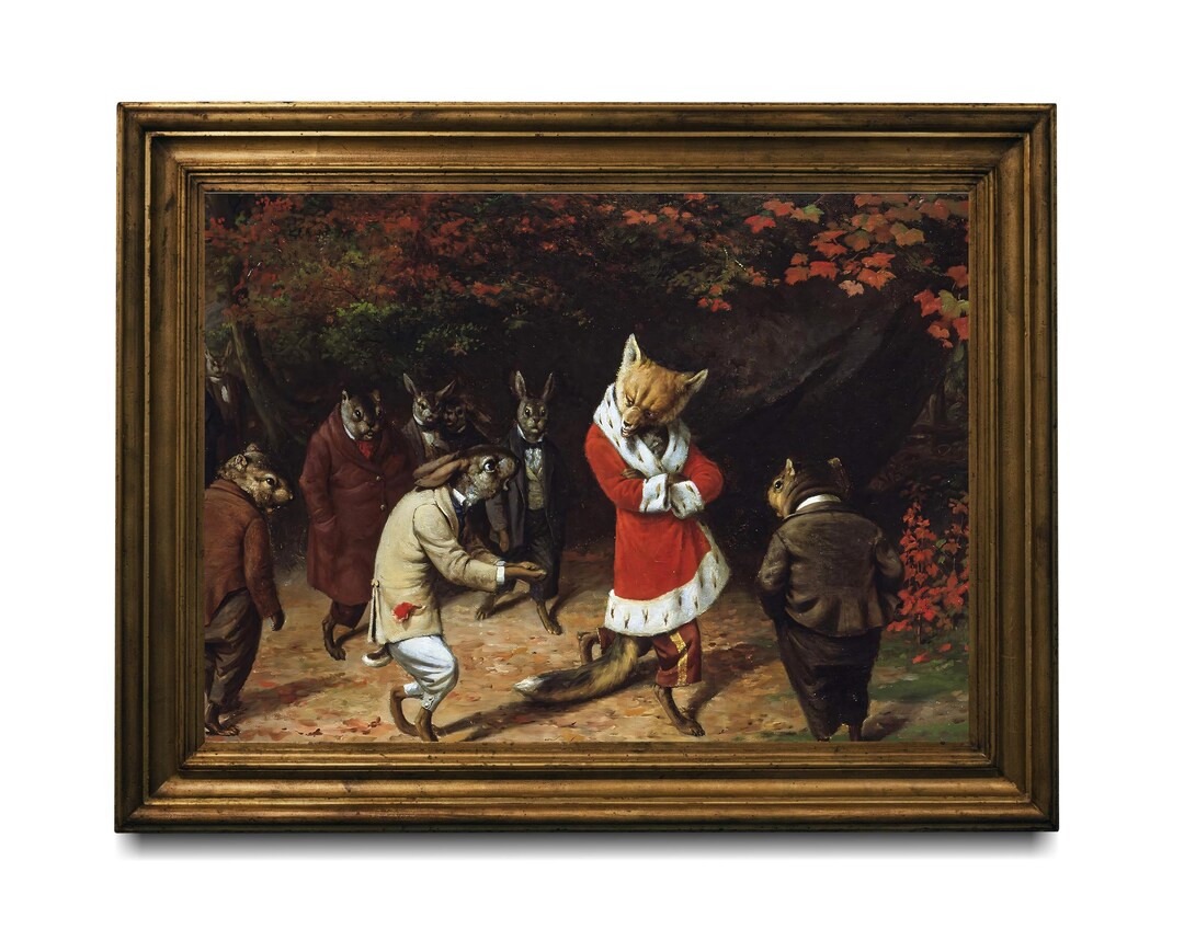 Victorian Animal Portrait, Fox in Red Coat With Squirrels and Rabbits ...