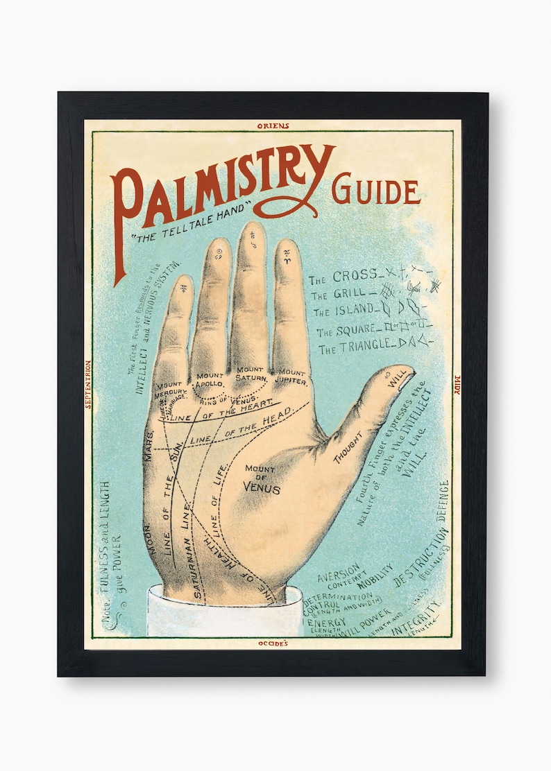 Vintage Palmistry Guide Poster Print Digital Download - 21 Sizes ...