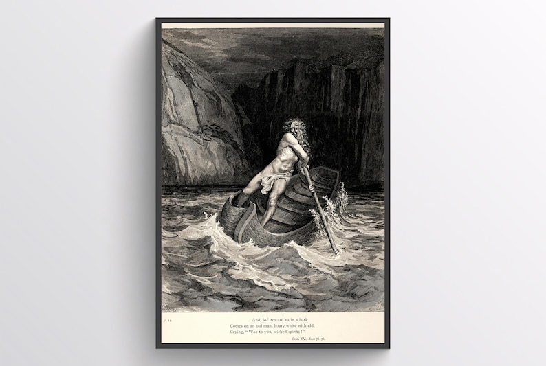 Vintage Gustave Doré Dante Inferno Print: Charon Crossing Acheron ...