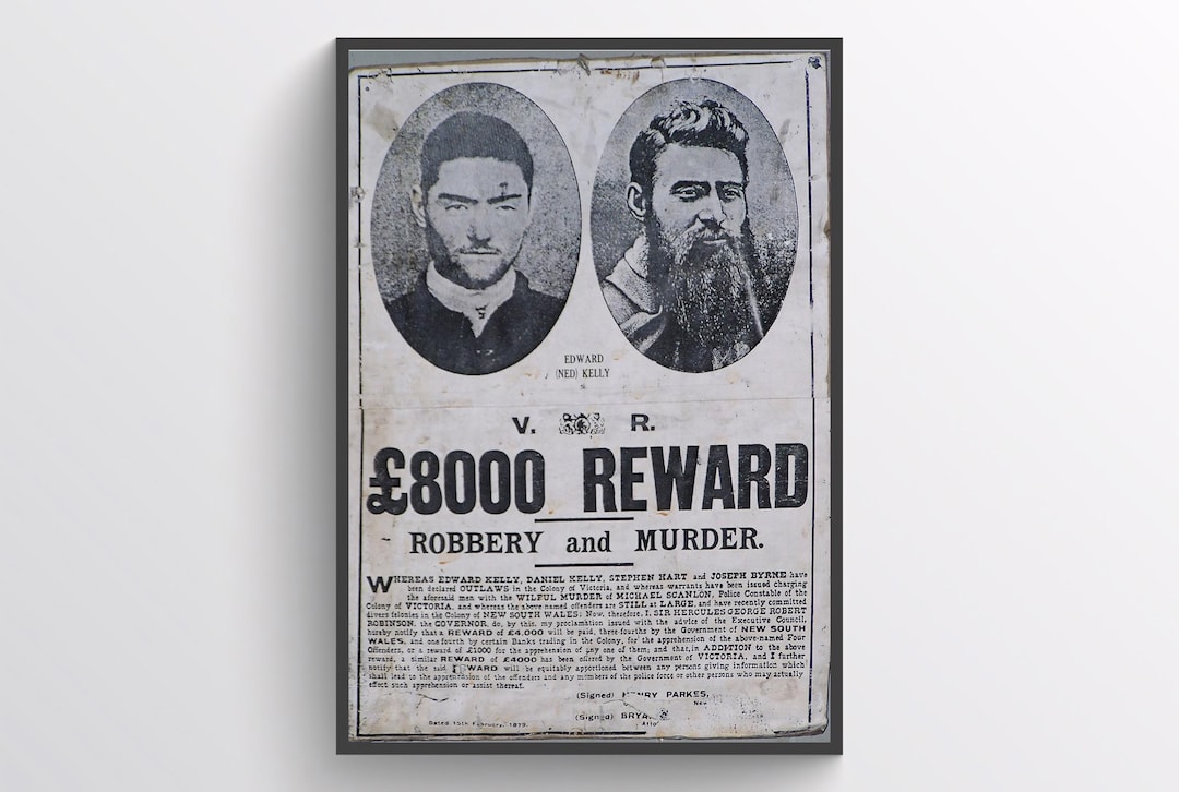 Kelly Gang, Ned Kelly Wanted Poster Art Print, Digital Download Home Decor, Outlaw, Crime ...