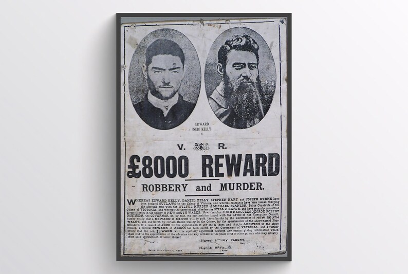 Kelly Gang, Ned Kelly Wanted Poster Art Print, Digital Download Home ...