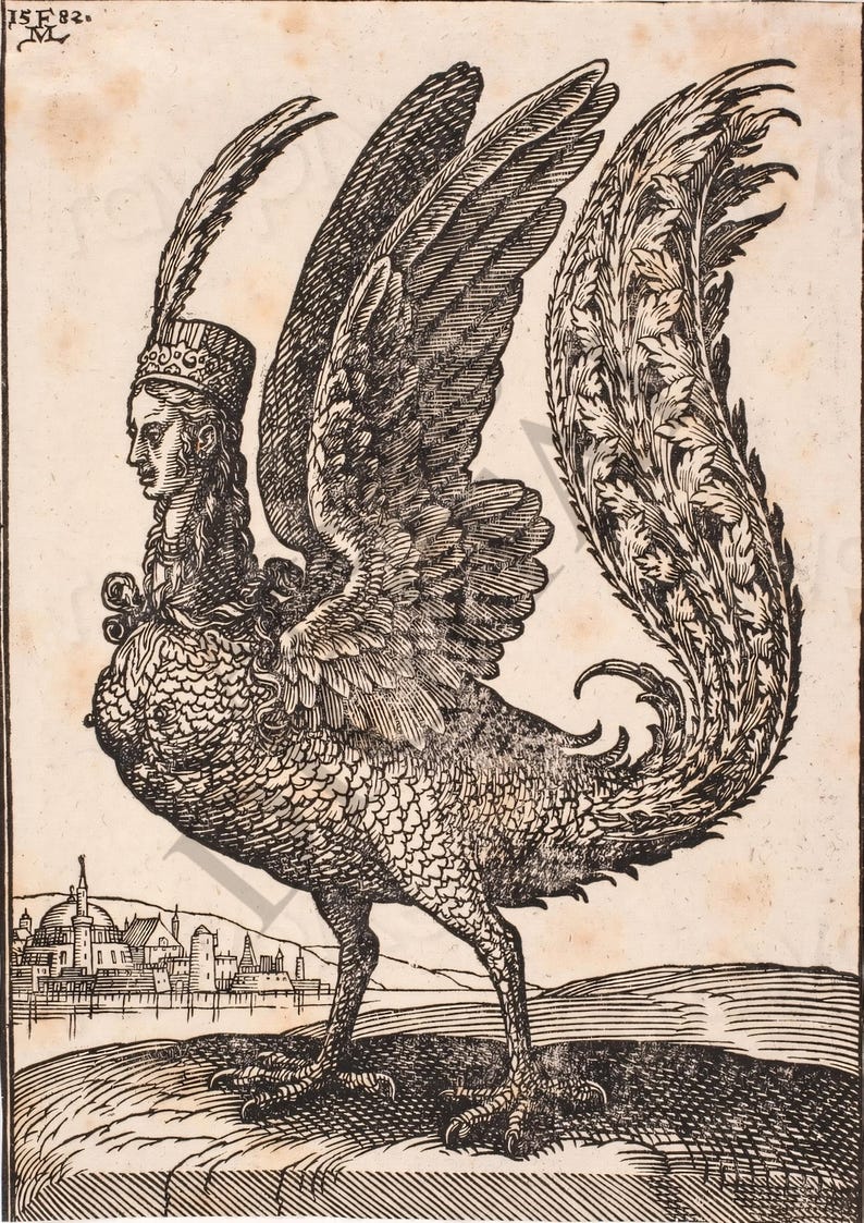 Harpy, Bird of Hell - Mythical Creature Art, Fantasy Renaissance Decor ...