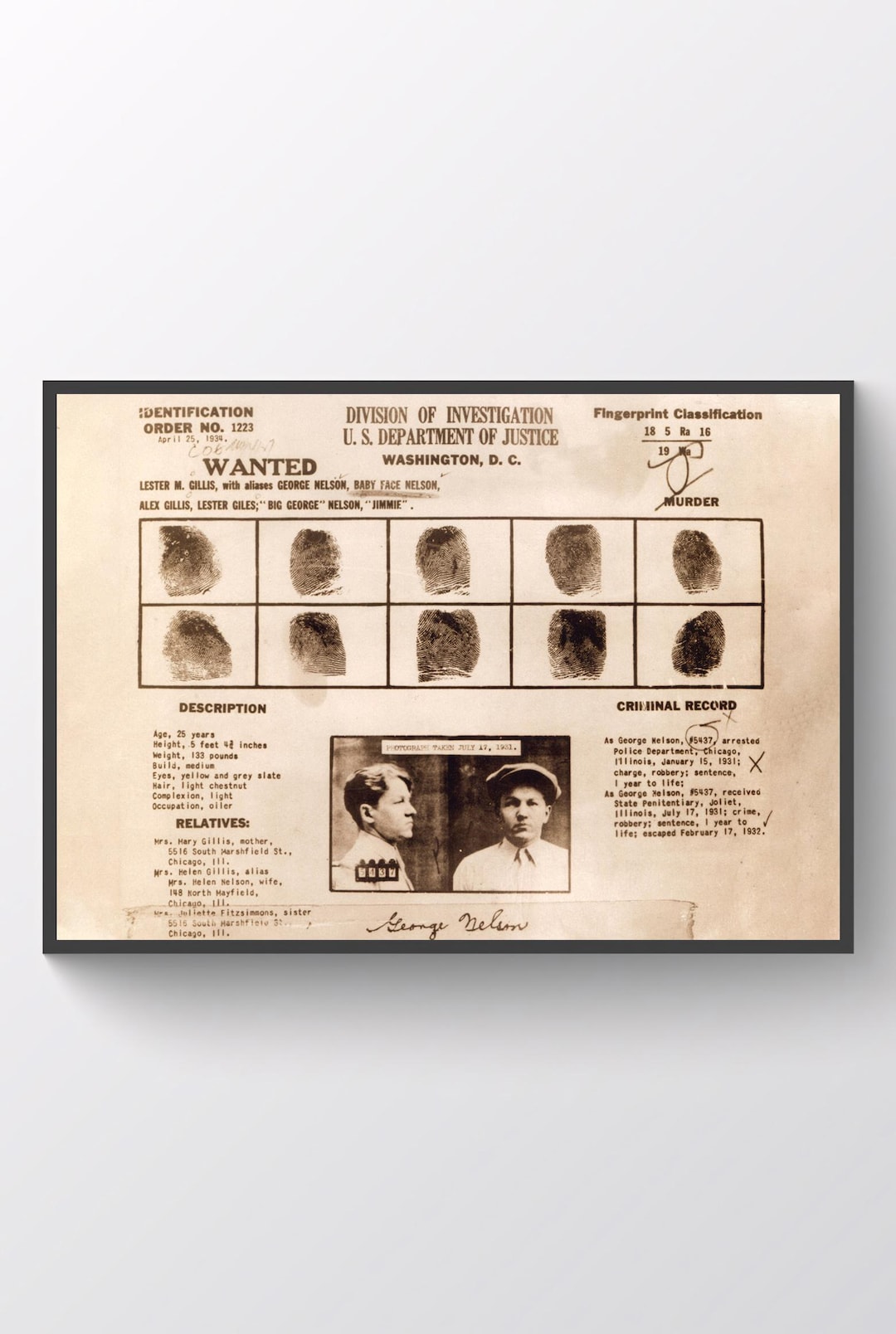 Vintage Gangster Wanted Poster Digital Art - Lester "baby Face" Nelson ...