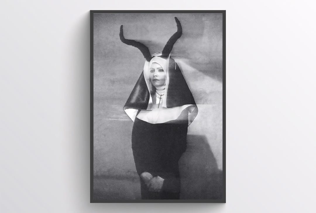 Dark Nun With Demon Horns Digital Art Print - Gothic Religious Icon ...