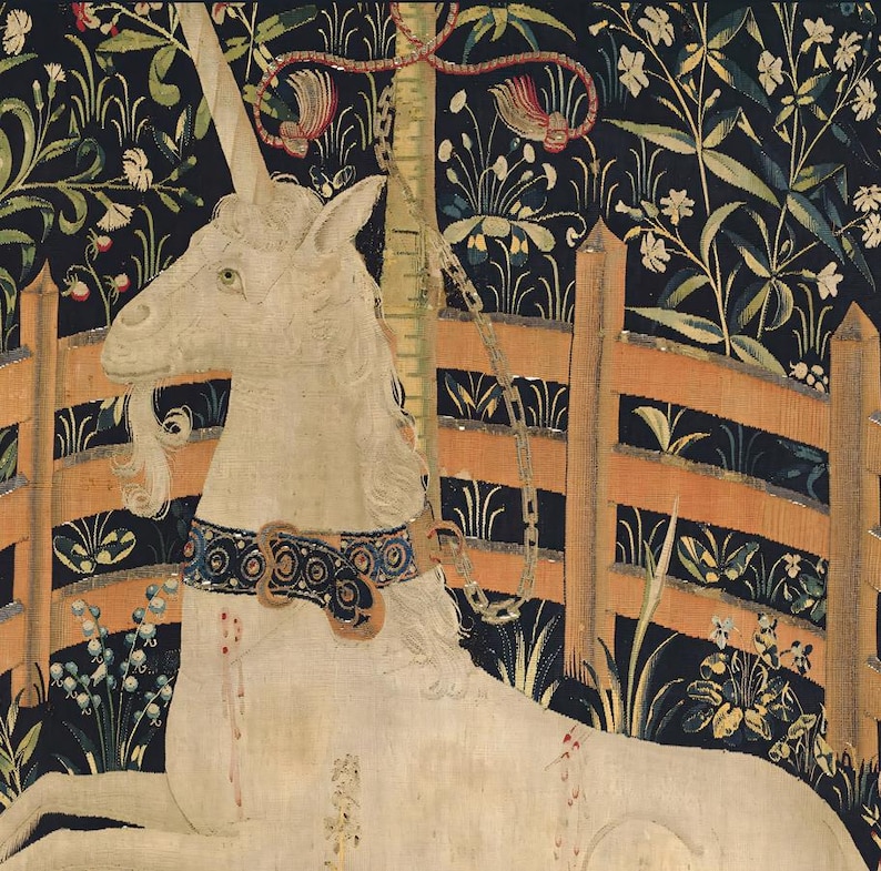 The Unicorn in Captivity Medieval Tapestry Art Print Poster - Fantasy ...
