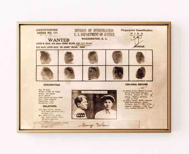 Vintage Gangster Wanted Poster Digital Art - Lester "baby Face" Nelson ...