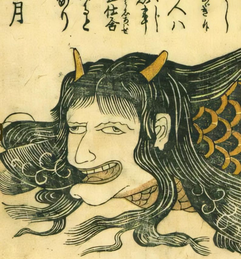 Edo-period Japanese Mermaid Print - Ninngyo Supernatural Creature Art ...