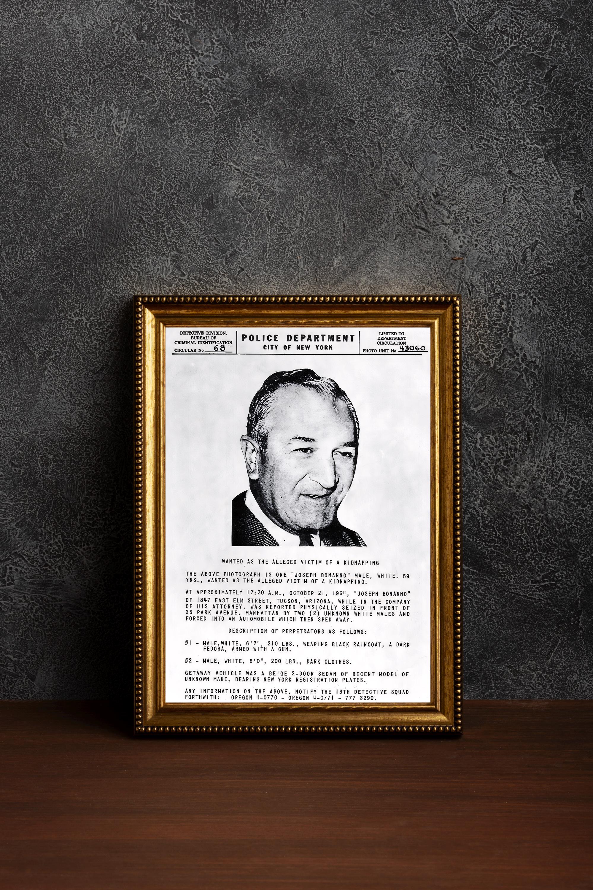 Joseph Bonanno Wanted Poster, Crime Leader, Mafia Boss, NYC Police ...