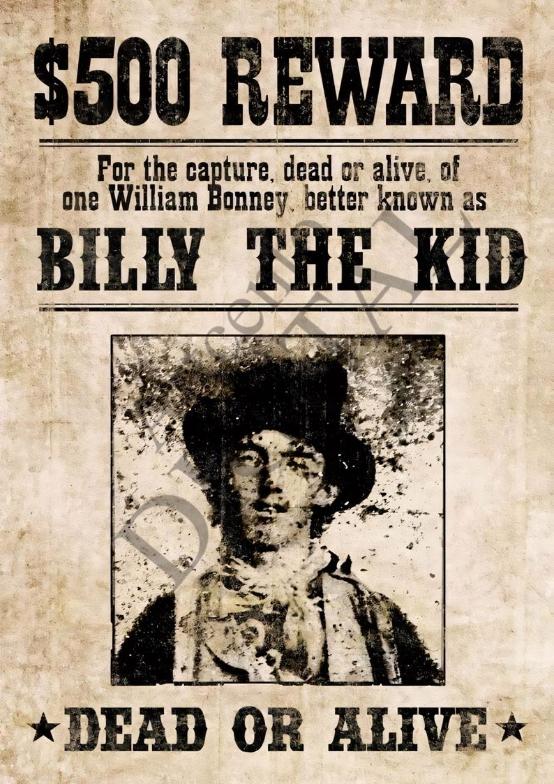Billy the Kid Wanted Poster - Historic Wild West Outlaw Digital Print ...