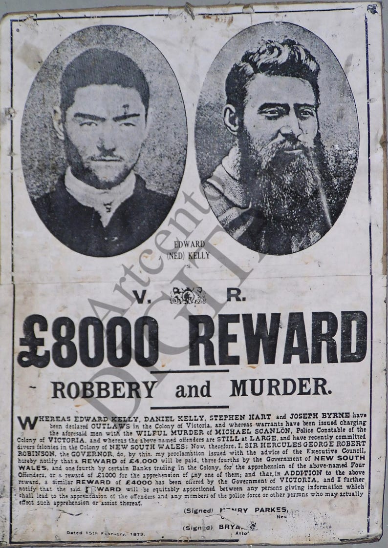 Kelly Gang, Ned Kelly Wanted Poster Art Print, Digital Download Home ...