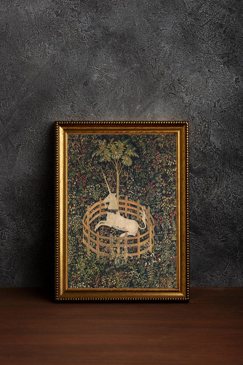 The Unicorn in Captivity Medieval Tapestry Art Print Poster - Fantasy ...