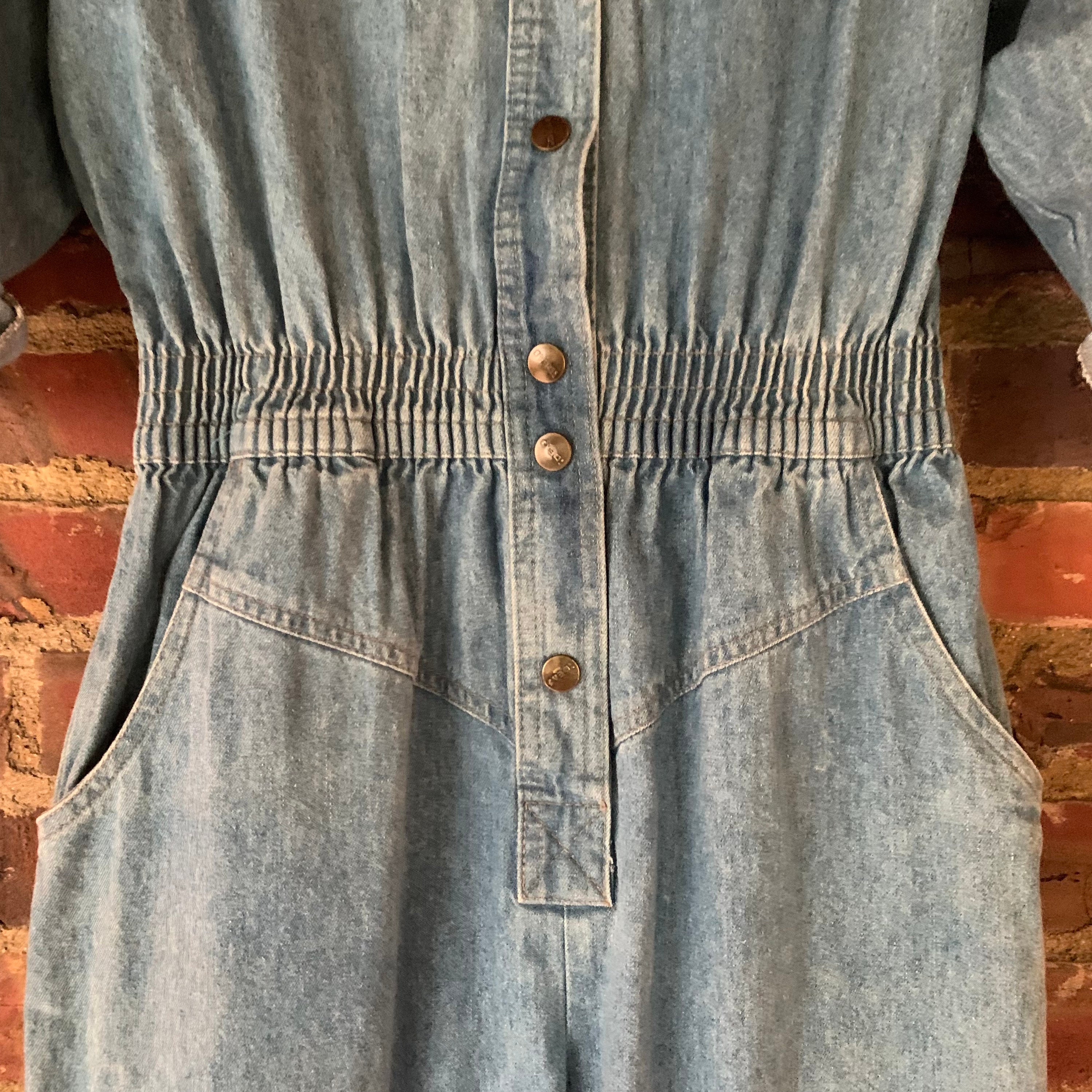 Vintage Blue Denim 80s IDEAS Small Jumpsuit Overalls Mechanic Boiler ...