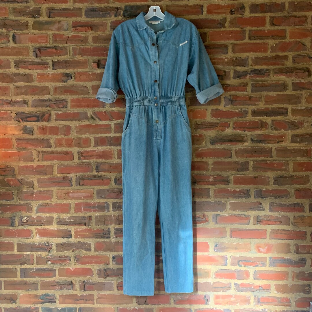 Vintage Blue Denim 80s IDEAS Small Jumpsuit Overalls Mechanic Boiler ...