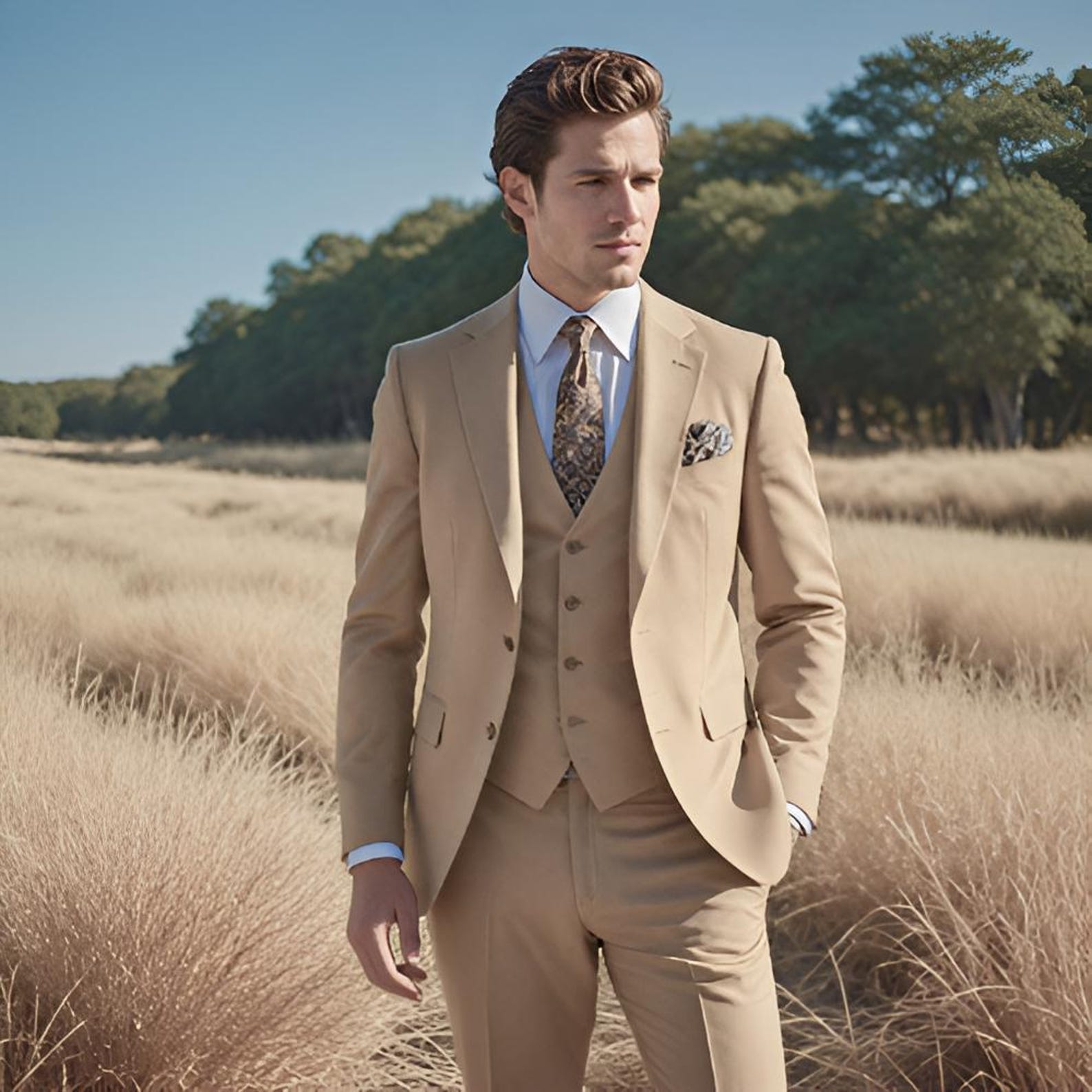 Bespoke Camel Suit for Men Tailored Camel 3-piece Wedding Attire ...