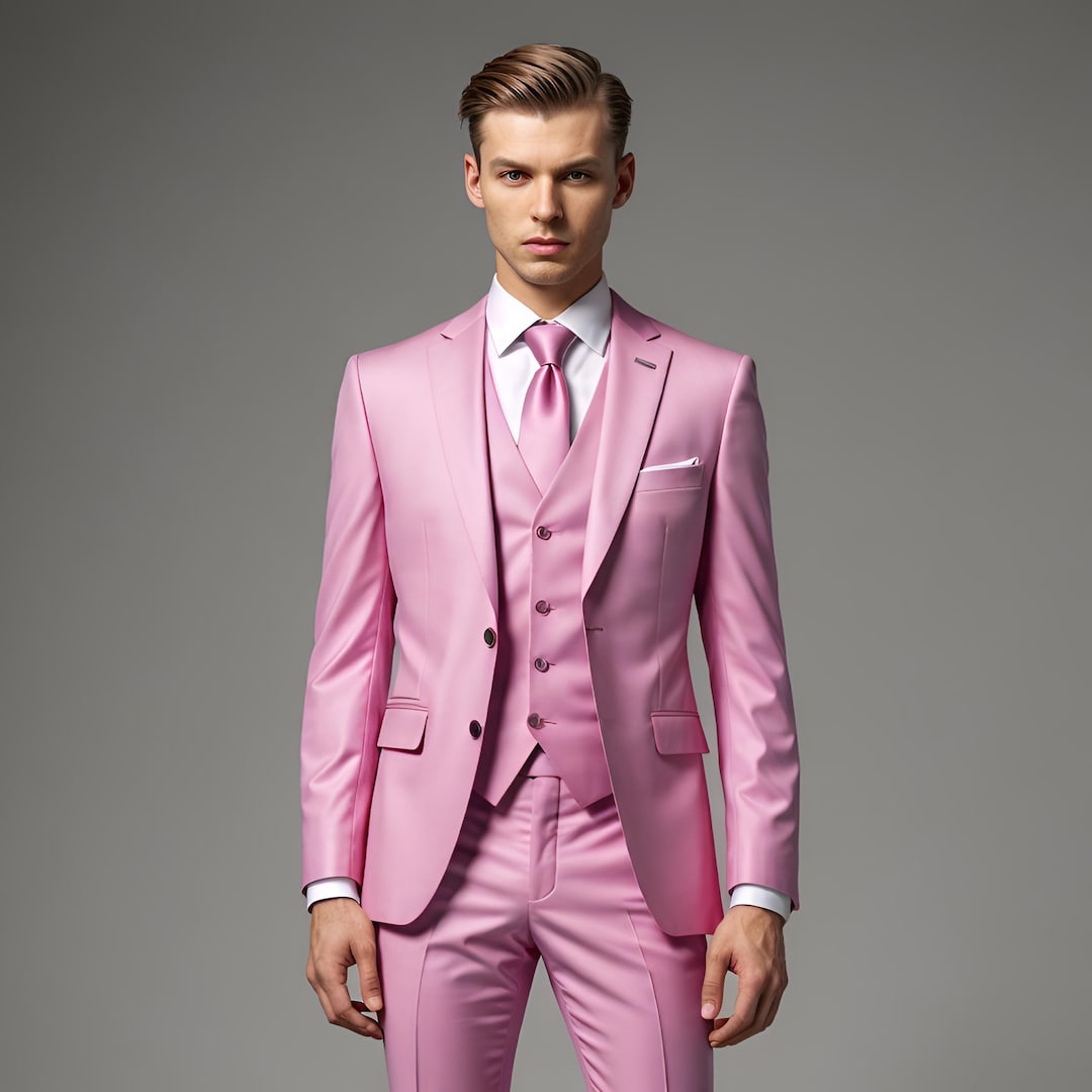 Mens Fuchsia Pink Suit Tailored Men Pink Suit Wedding Tailored Suit Set ...