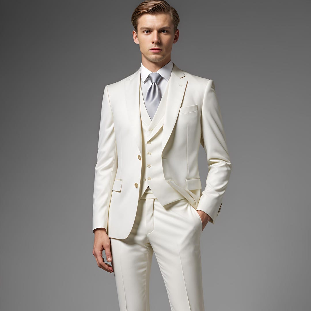 Mens Ivory Slim Fit Suit Ivory White Suit for Weddings Formal Suit for ...