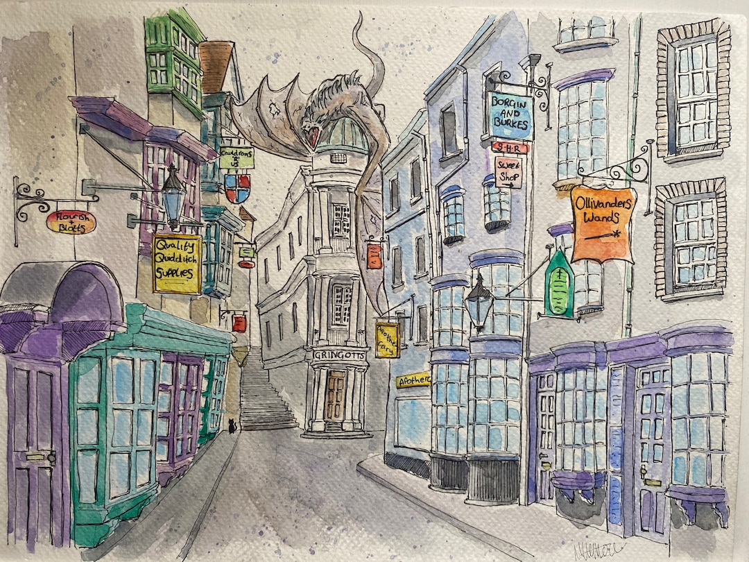 Harry Potter Inspired Diagon Alley Original Ink and Watercolour ...