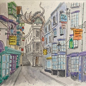 Harry Potter Inspired Diagon Alley Original Ink and Watercolour ...
