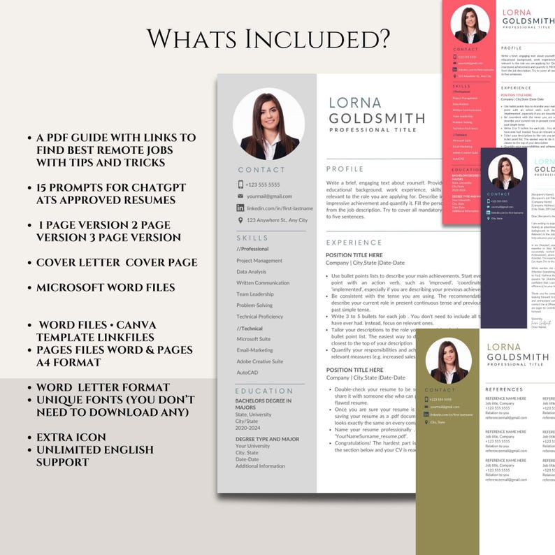 Resume Template With Photo, Professional Resume for Word , Canva, CV ...