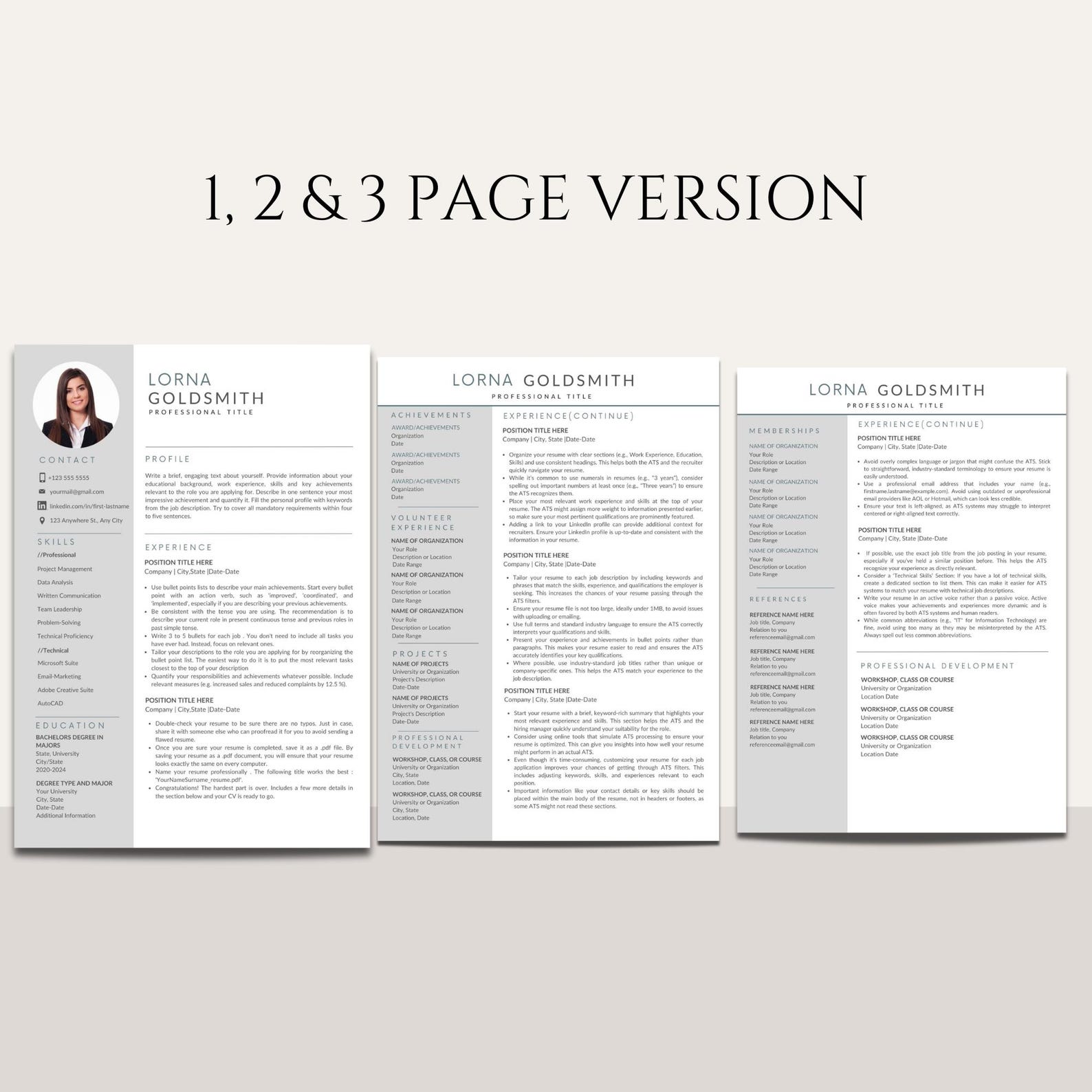 Resume Template With Photo, Professional Resume for Word , Canva, CV ...