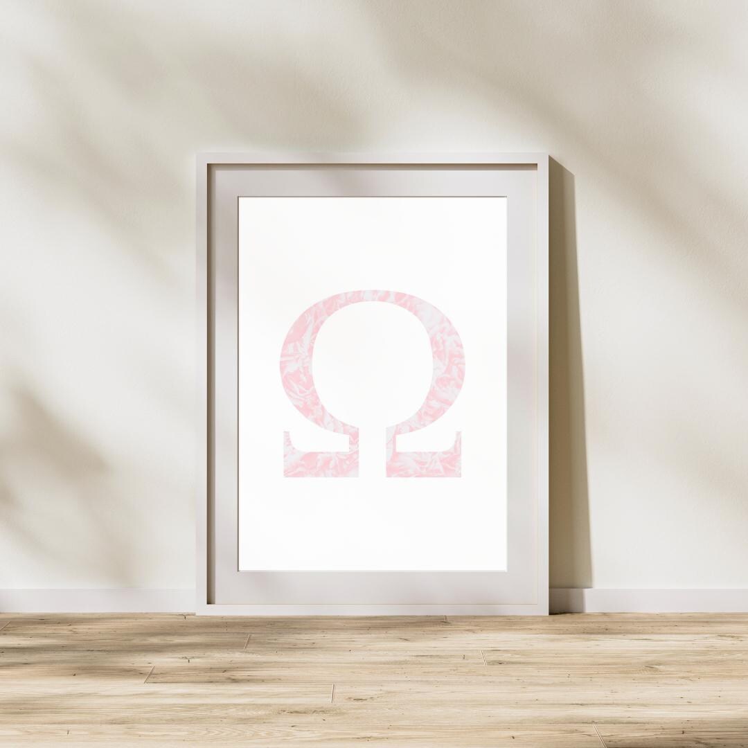 Greek Printable Pink Floral Art Omega Download Printable - Etsy