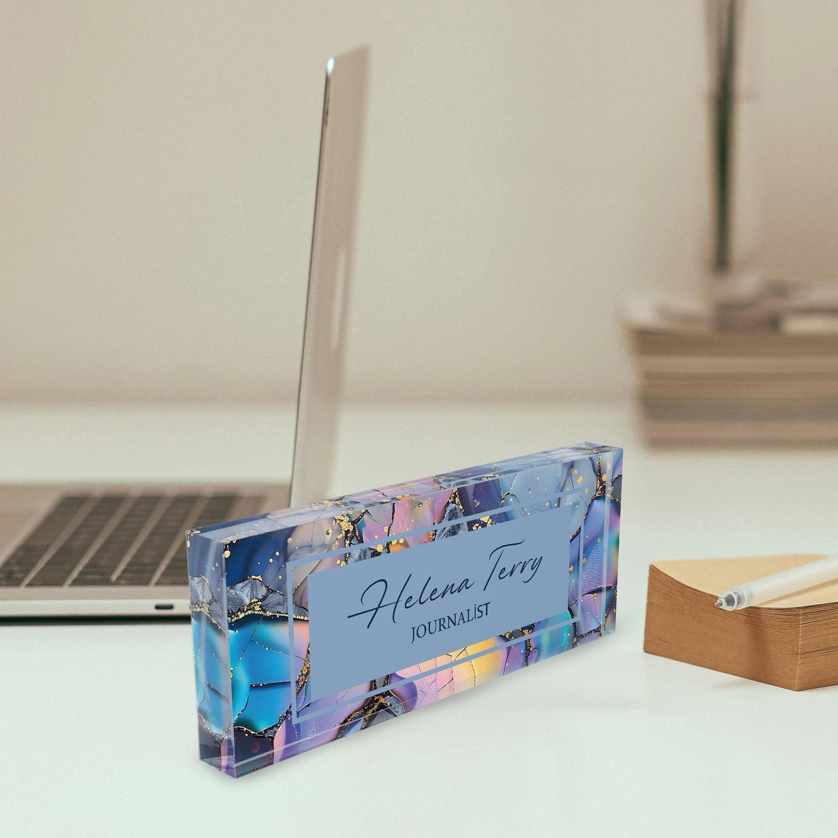 Custom Blue Acrylic Desk Name Plate: Personalized Office Decor - Etsy