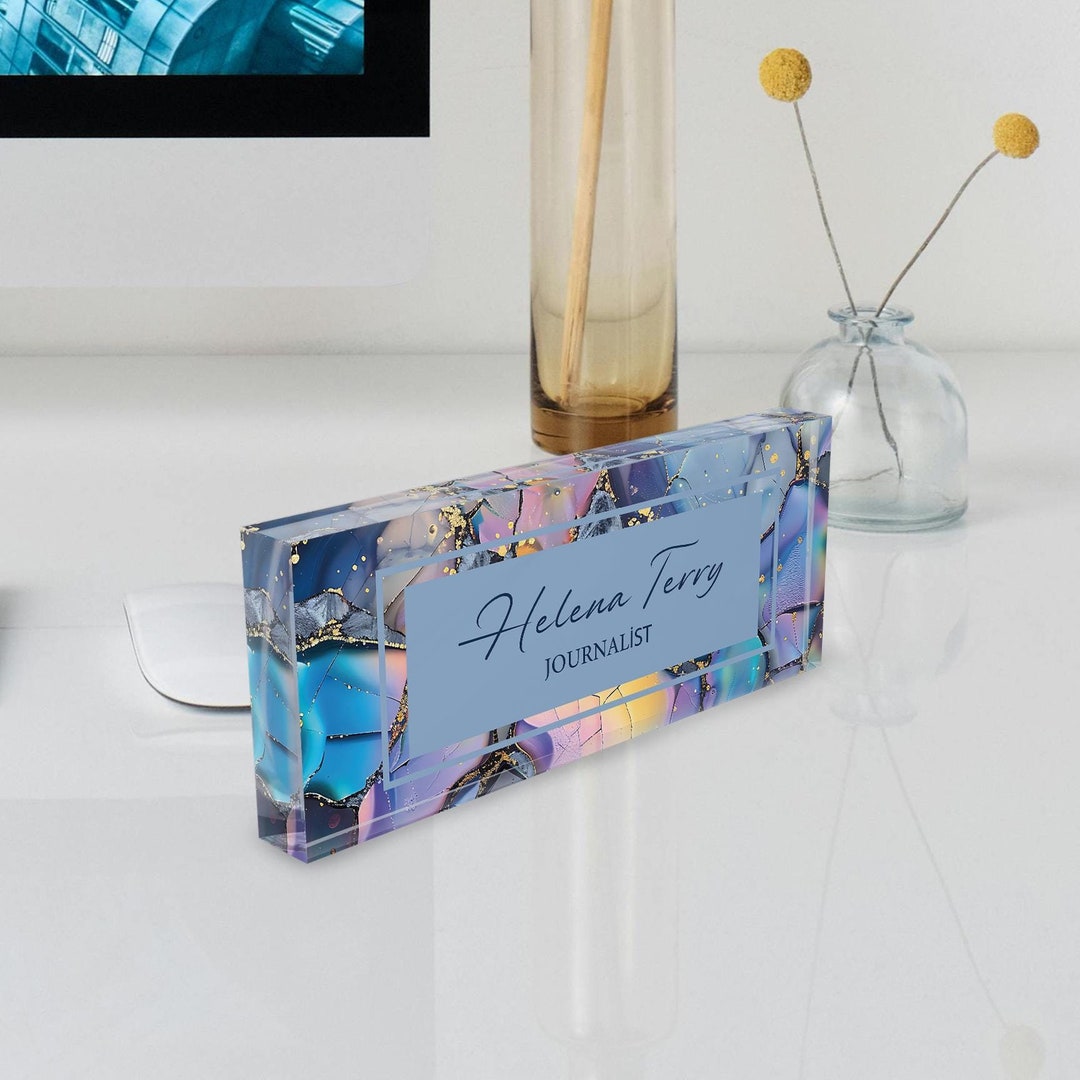 Custom Blue Acrylic Desk Name Plate: Personalized Office Decor - Etsy