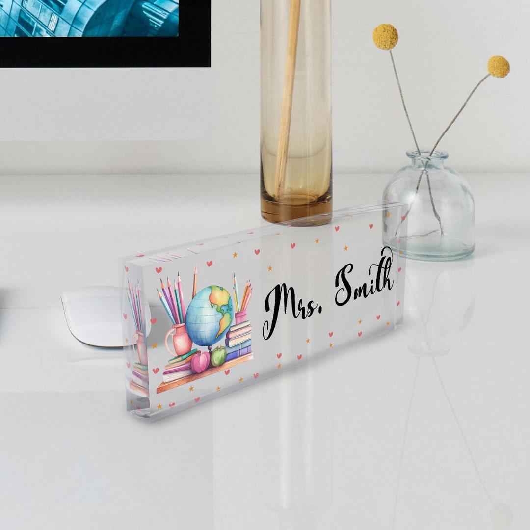 Personalized Teacher Desk Name Plate: Groovy Retro Acrylic Sign - Etsy